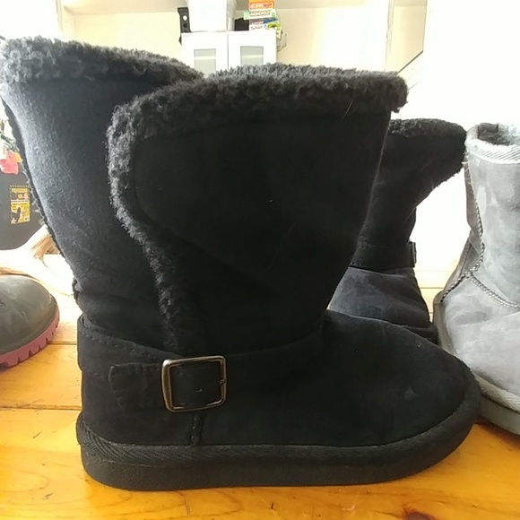 Shoes | 3 Pairs Fleece Lined Girls Boots Gray And Black | Poshmark